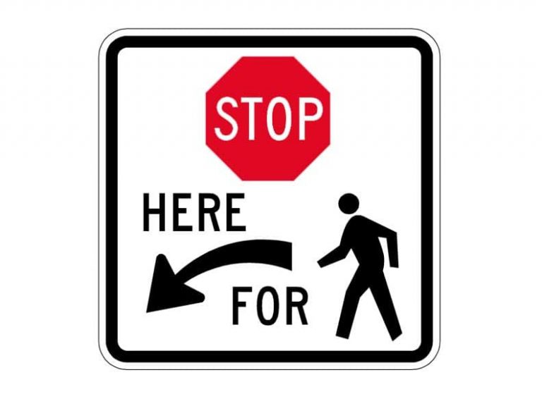 R1-5bL Stop Here for Pedestrians Left Sign - National Highway Products