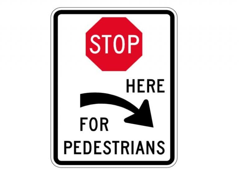 R1-5cR Stop Here for Pedestrians Right Arrow Sign - National Highway ...